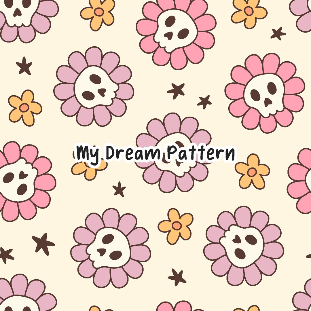Retro Daisy Skull Seamless Pattern Halloween Floral Skull Digital ...