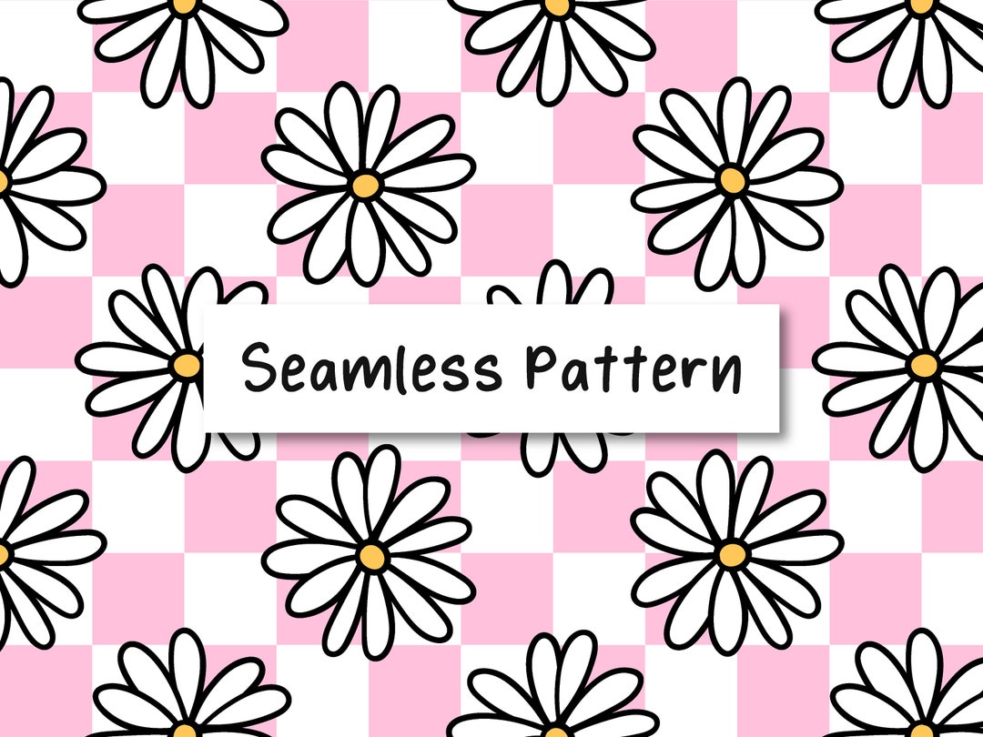 Pink Checkered Daisy Seamless Pattern Checkered Daisies Seamless Design Daisy Checkered Seamless ...