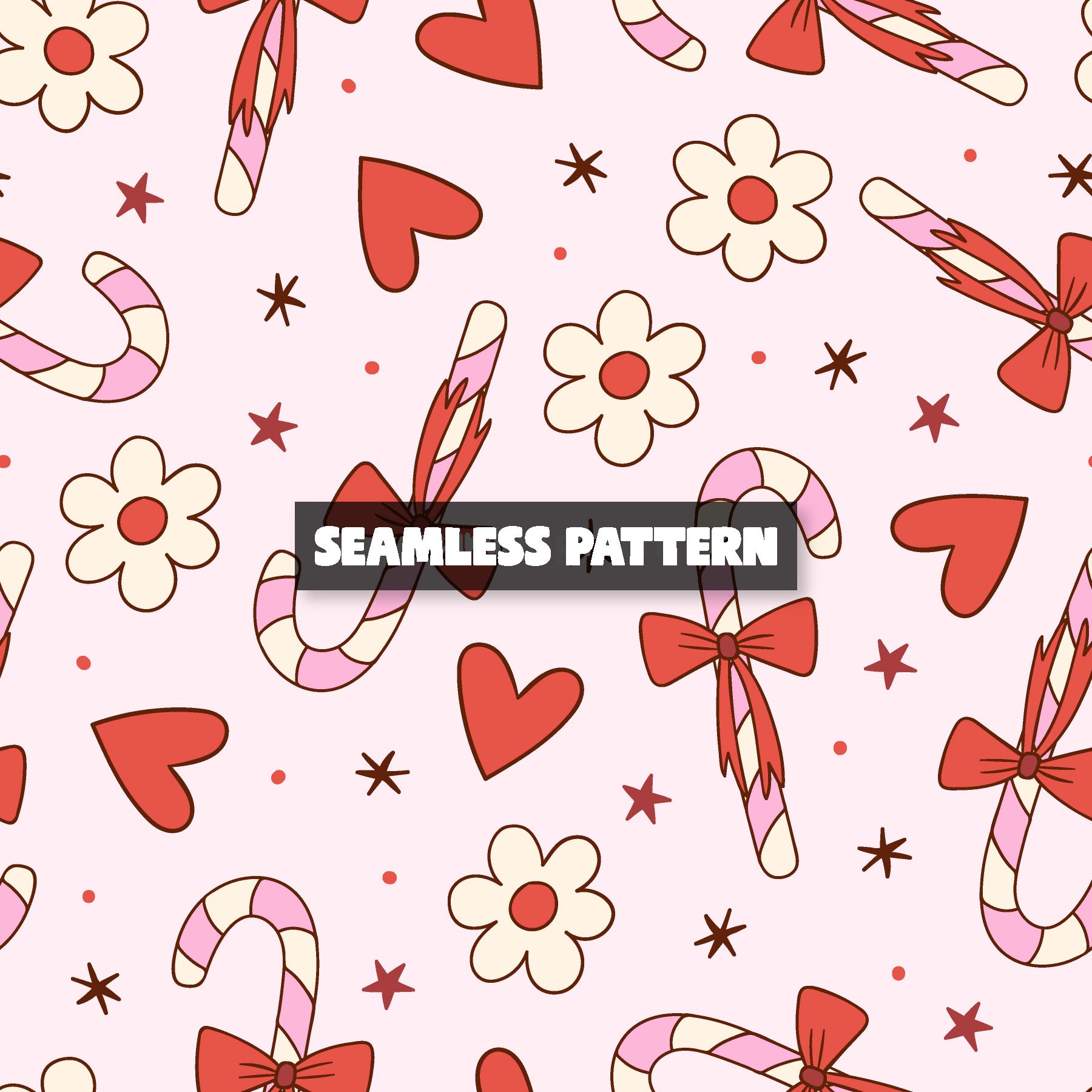 Bow Candy Cane Seamless Pattern for Fabric, Pink and Red Christmas ...