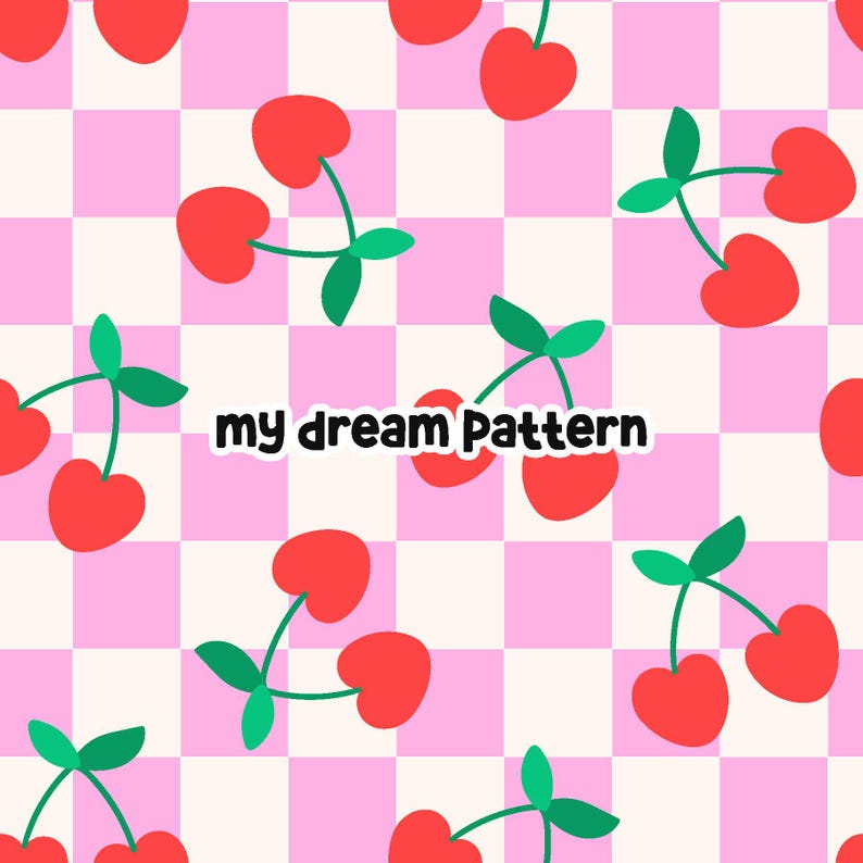 Cherry Checkered Seamless Pattern Cherry Checkerboard Seamless Design ...