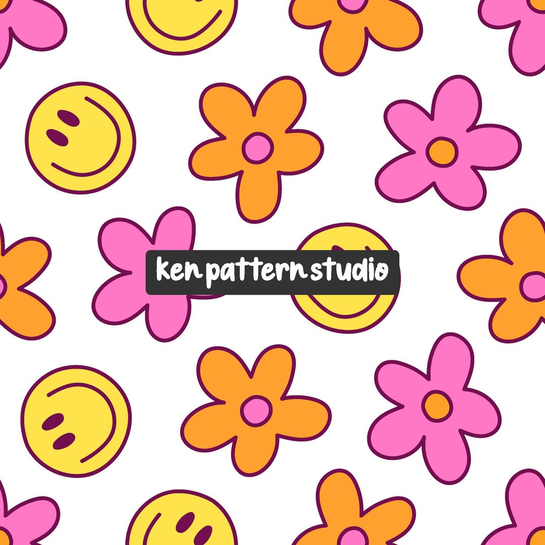 Retro Daisy Seamless Pattern – Retro Smile Digital Paper. - Etsy
