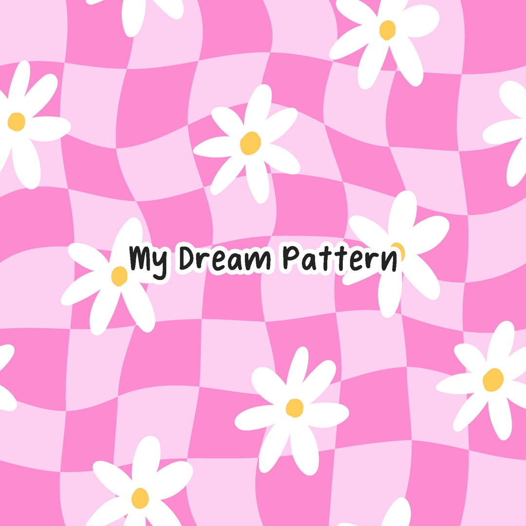 Pink Groovy Checkered Daisy Seamless Pattern Pink Hippie Daisy Seamless ...