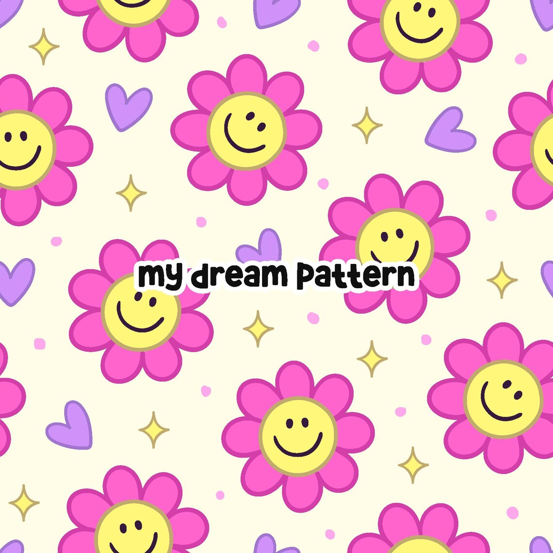 Happy Daisy Seamless Pattern Groovy Floral Digital Pattern Flower Smile ...