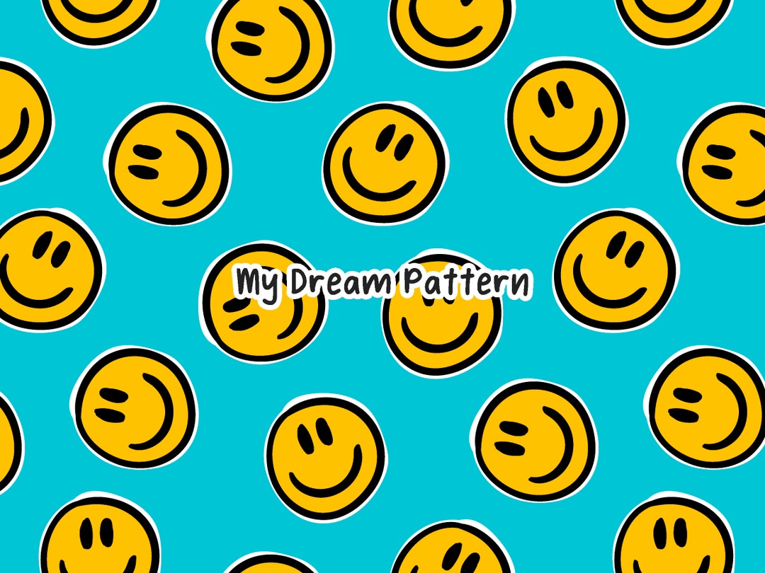 Turqoise Smiley Seamless Pattern Happy Face Repeat Pattern Groovy Smile ...