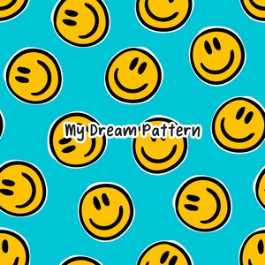 Turqoise Smiley Seamless Pattern Happy Face Repeat Pattern Groovy Smile ...