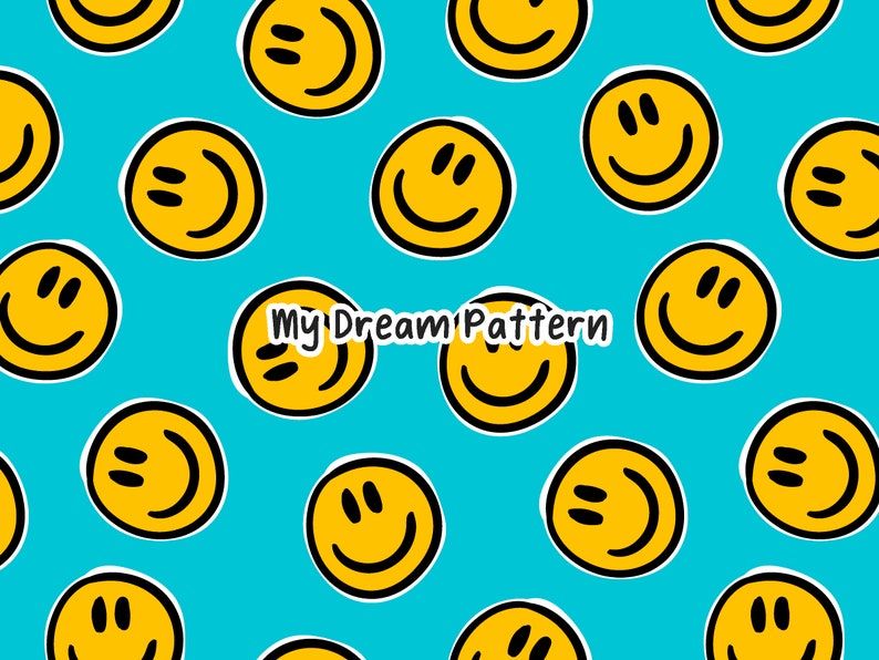 Turqoise Smiley Seamless Pattern Happy Face Repeat Pattern Groovy Smile ...