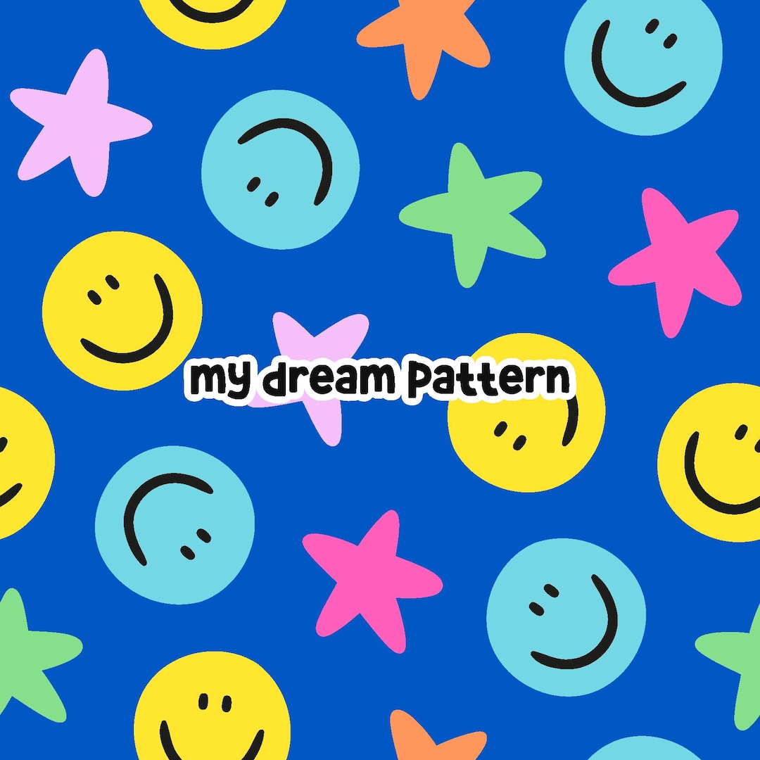 Blue Groovy Smile Seamless Pattern Summer Groovy Repeat Pattern Happy ...