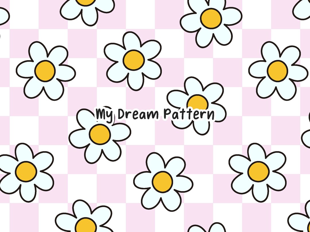 Pink Checkered Daisy Seamless Pattern Daisy Checkered Digital Patternb ...
