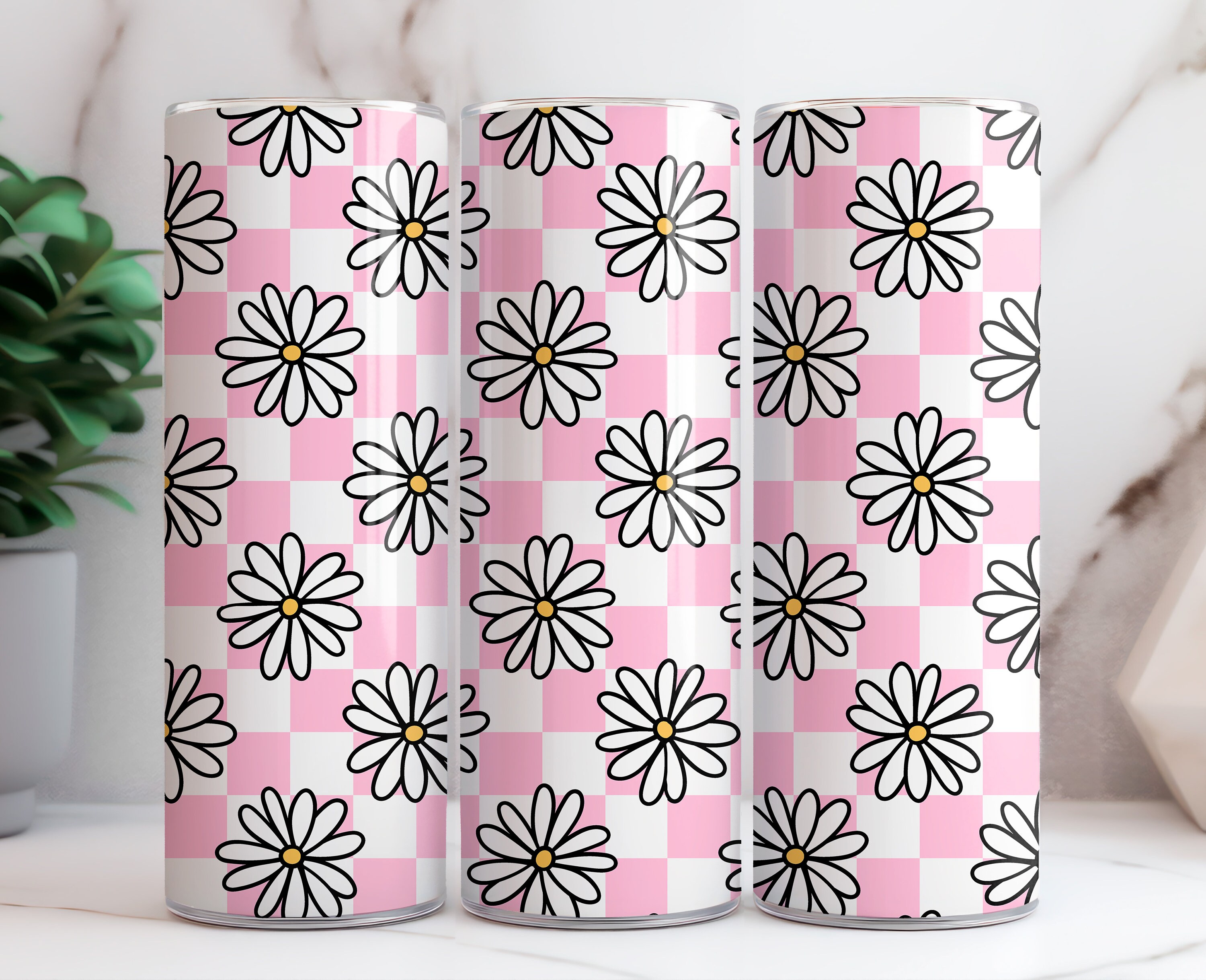 Pink Checkered Daisy Seamless Pattern Checkered Daisies Seamless Design Daisy Checkered Seamless ...