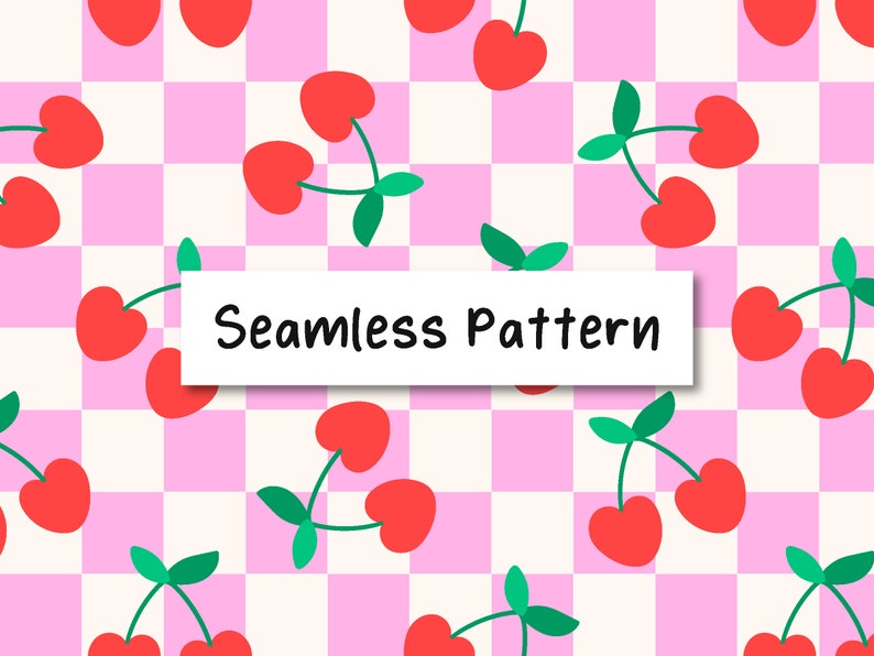 Cherry Checkered Seamless Pattern Cherry Checkerboard Seamless Design ...