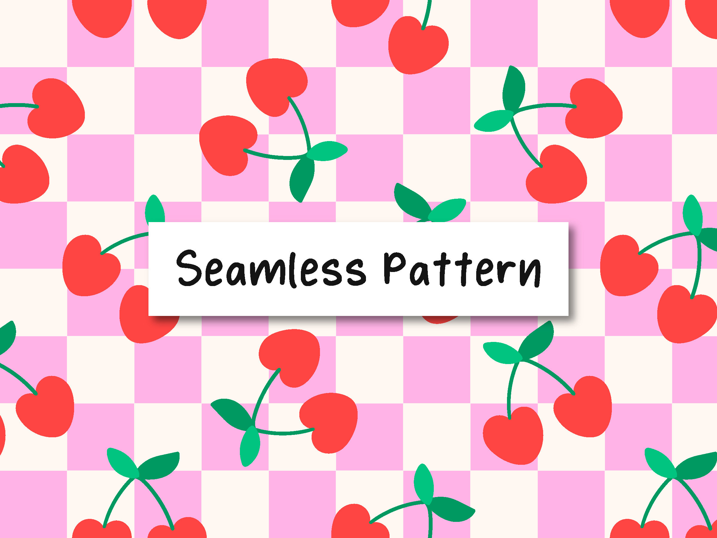 Cherry Checkered Seamless Pattern Cherry Checkerboard Seamless Design Pink Checkered Seamless ...