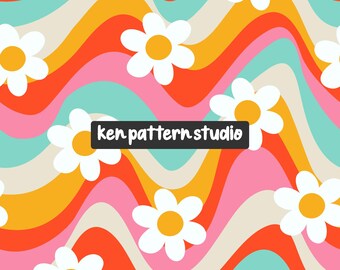 Floral Checkered Seamless Pattern – Retro Daisy Digital Paper. - Etsy