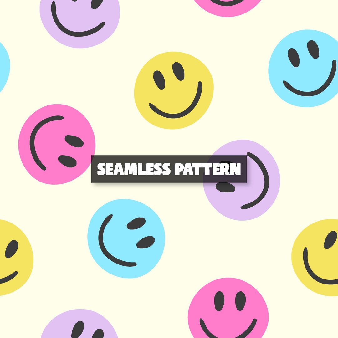 Retro Smiley Faces Seamless Pattern, Hippie Fabric Print (digital File ...