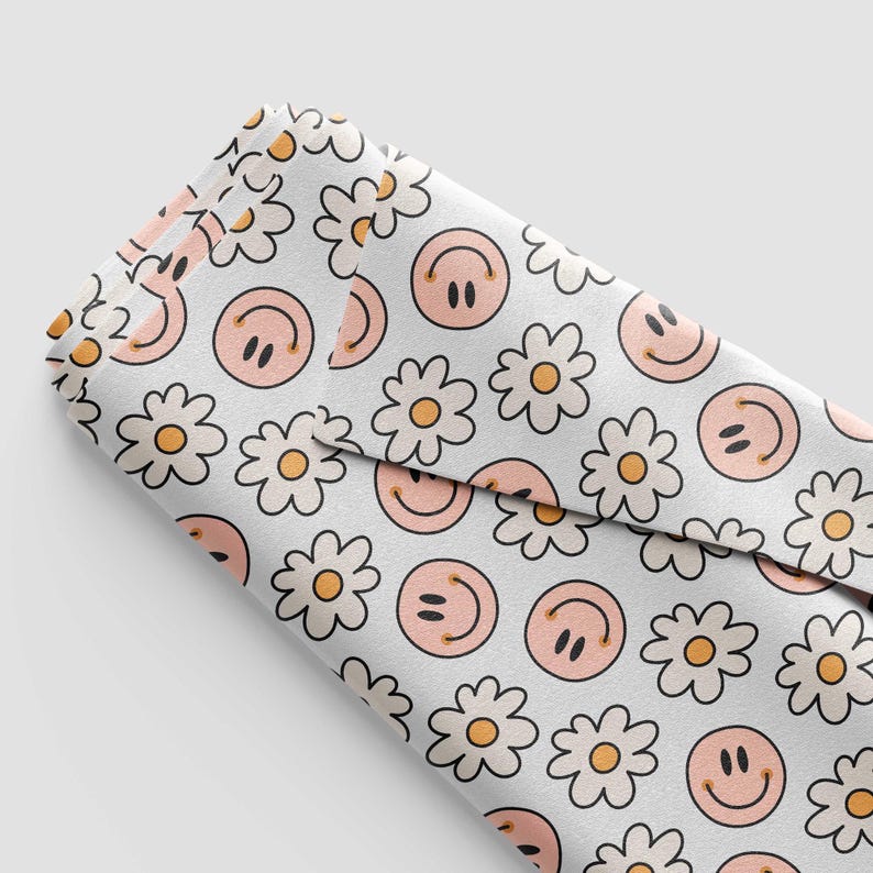 Retro Smile Seamless Pattern Retro Daisy Repeat Pattern Happy Face ...