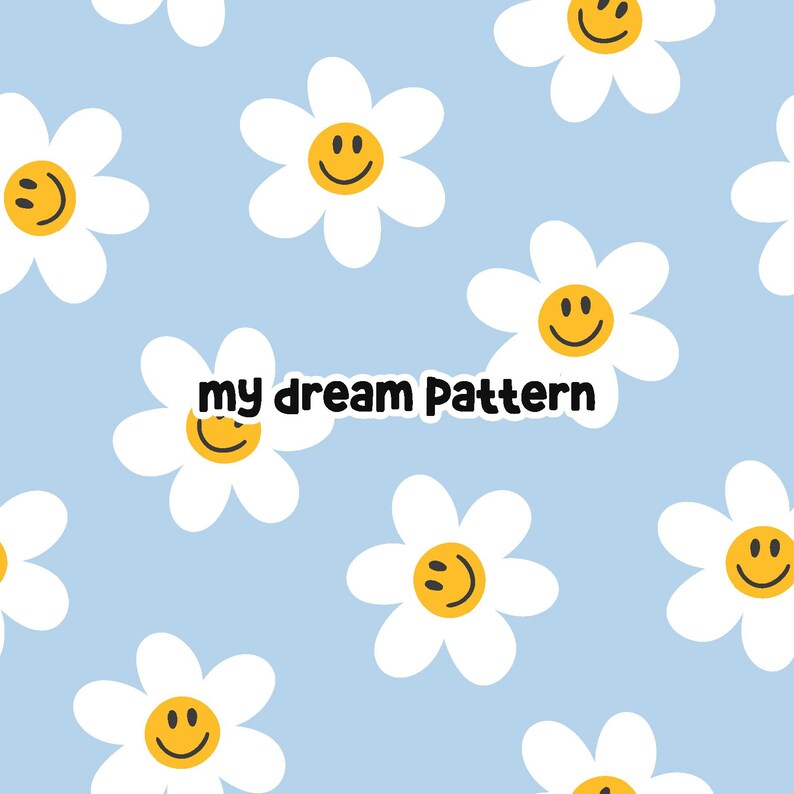 Blue Groovy Floral Seamless Pattern Happy Daisy Repeat Pattern. - Etsy