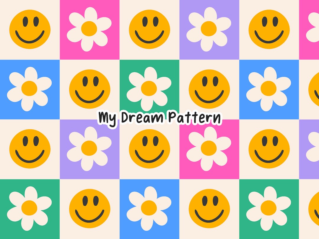 Retro Checkered Seamless Pattern Retro Checkered Smile Digital Pattern ...