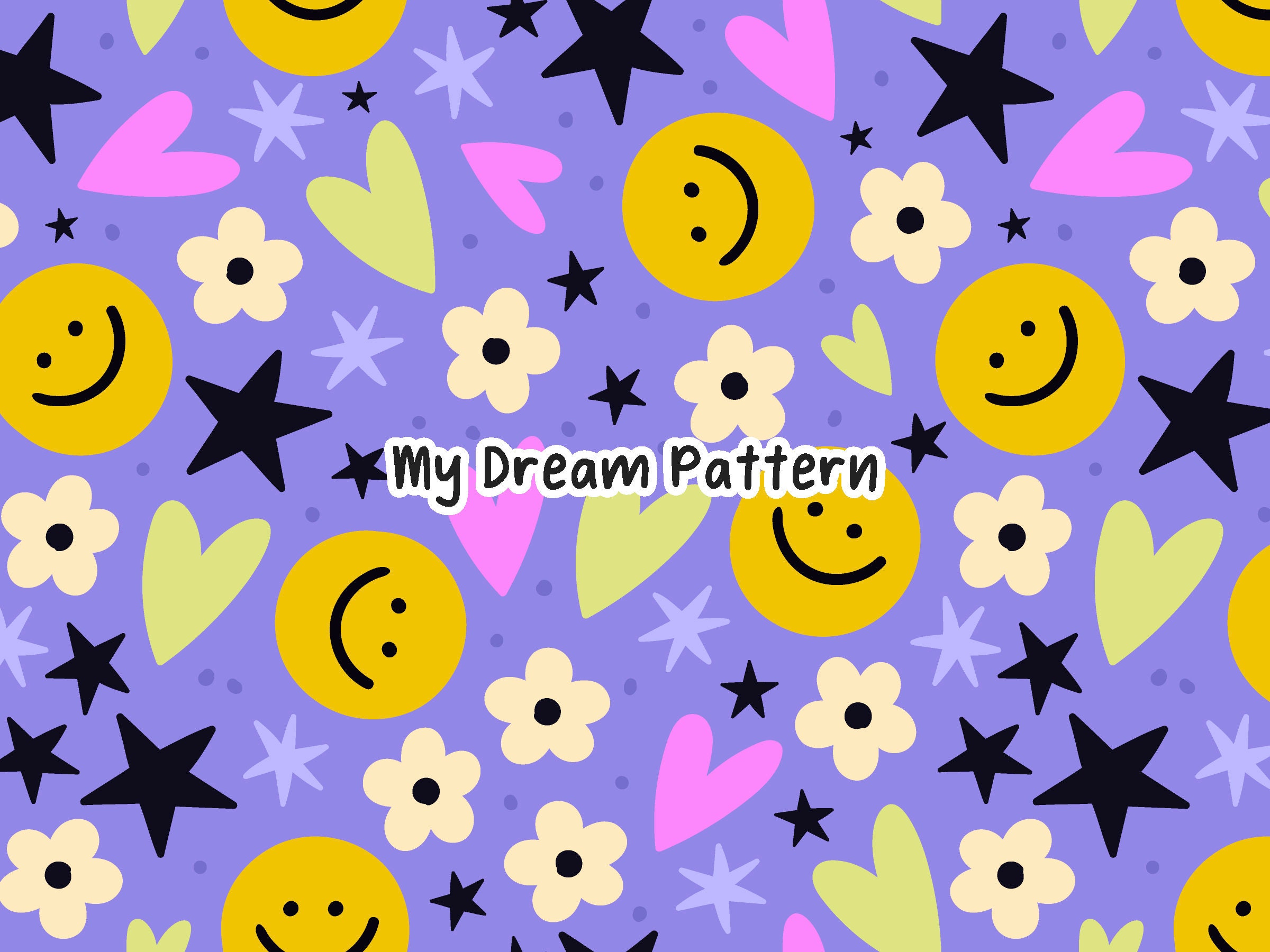 Smiley Face Seamless Pattern Summer Repeat File Retro Smile Digital ...