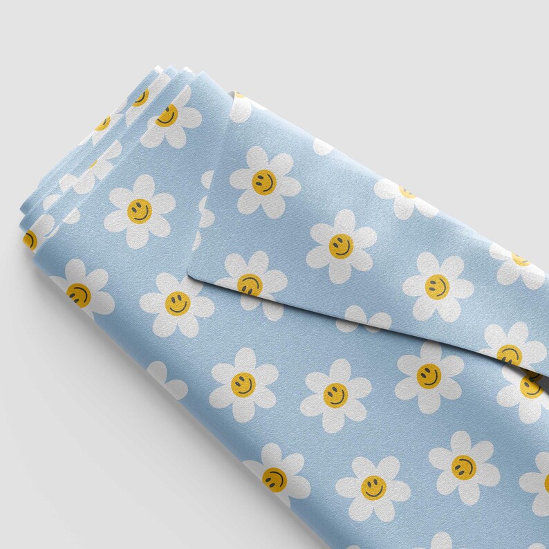 Blue Groovy Floral Seamless Pattern Happy Daisy Repeat Pattern. - Etsy