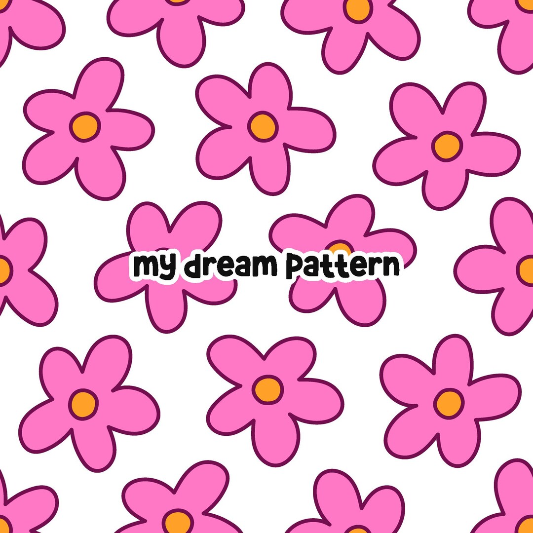 Retro Pink Daisy Seamless Pattern Groovy Daisy Digital Pattern Pink ...