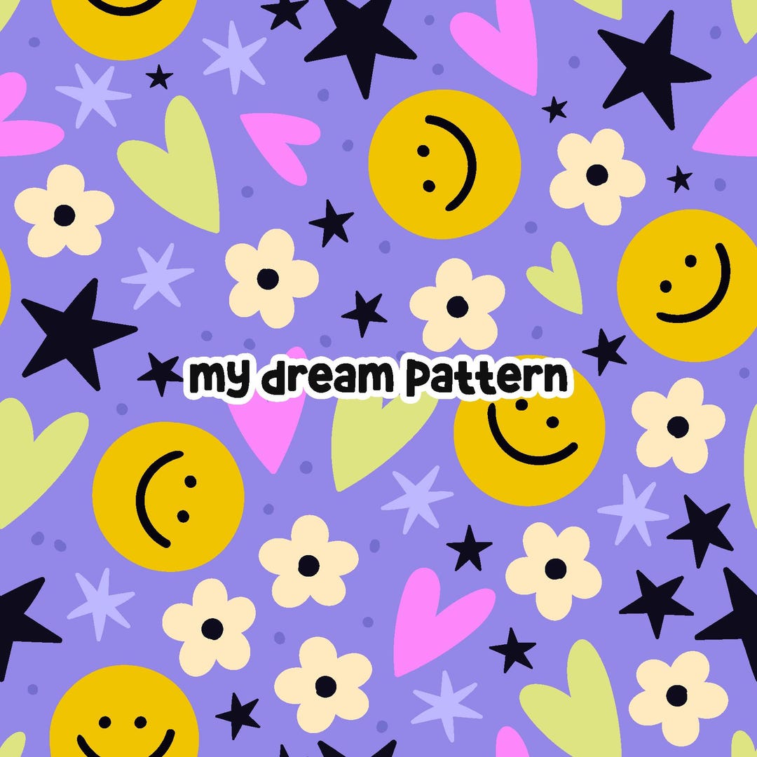 Smiley Face Seamless Pattern Summer Repeat File Retro Smile Digital ...