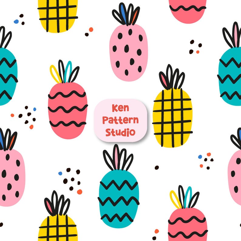Summer Pineapple Seamless Pattern Doodle Pineapple Digital Pattern - Etsy