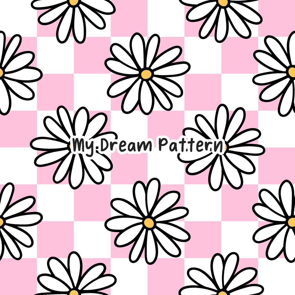 Pink Checkered Daisy Seamless Pattern Checkered Daisies Seamless Design ...
