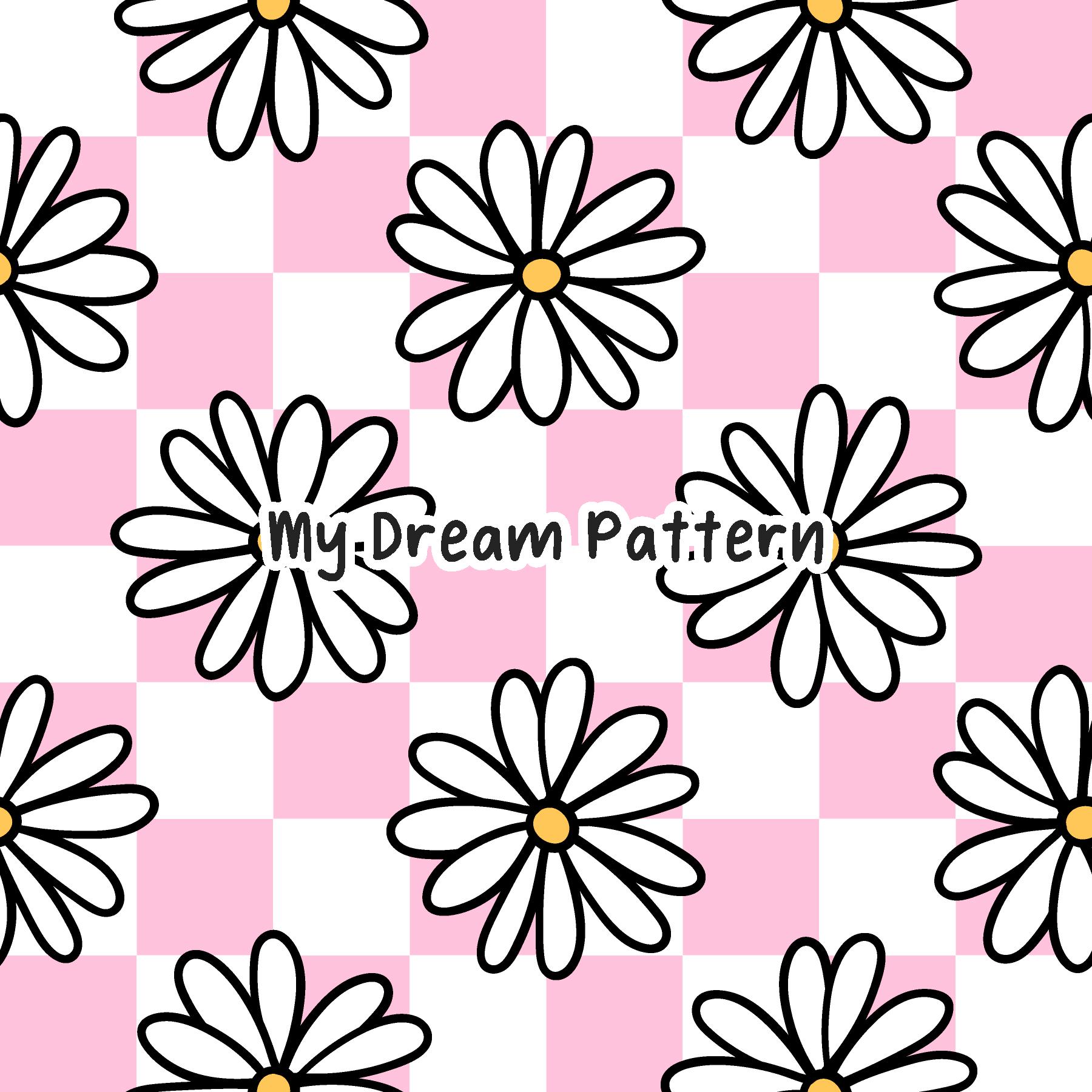 Pink Checkered Daisy Seamless Pattern Checkered Daisies Seamless Design Daisy Checkered Seamless ...