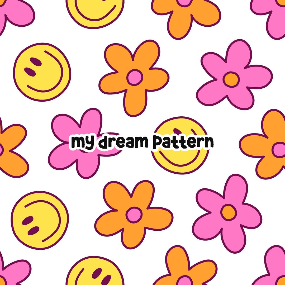Retro Daisy Smile Seamless Pattern Groovy Pink Daisy Seamless File ...