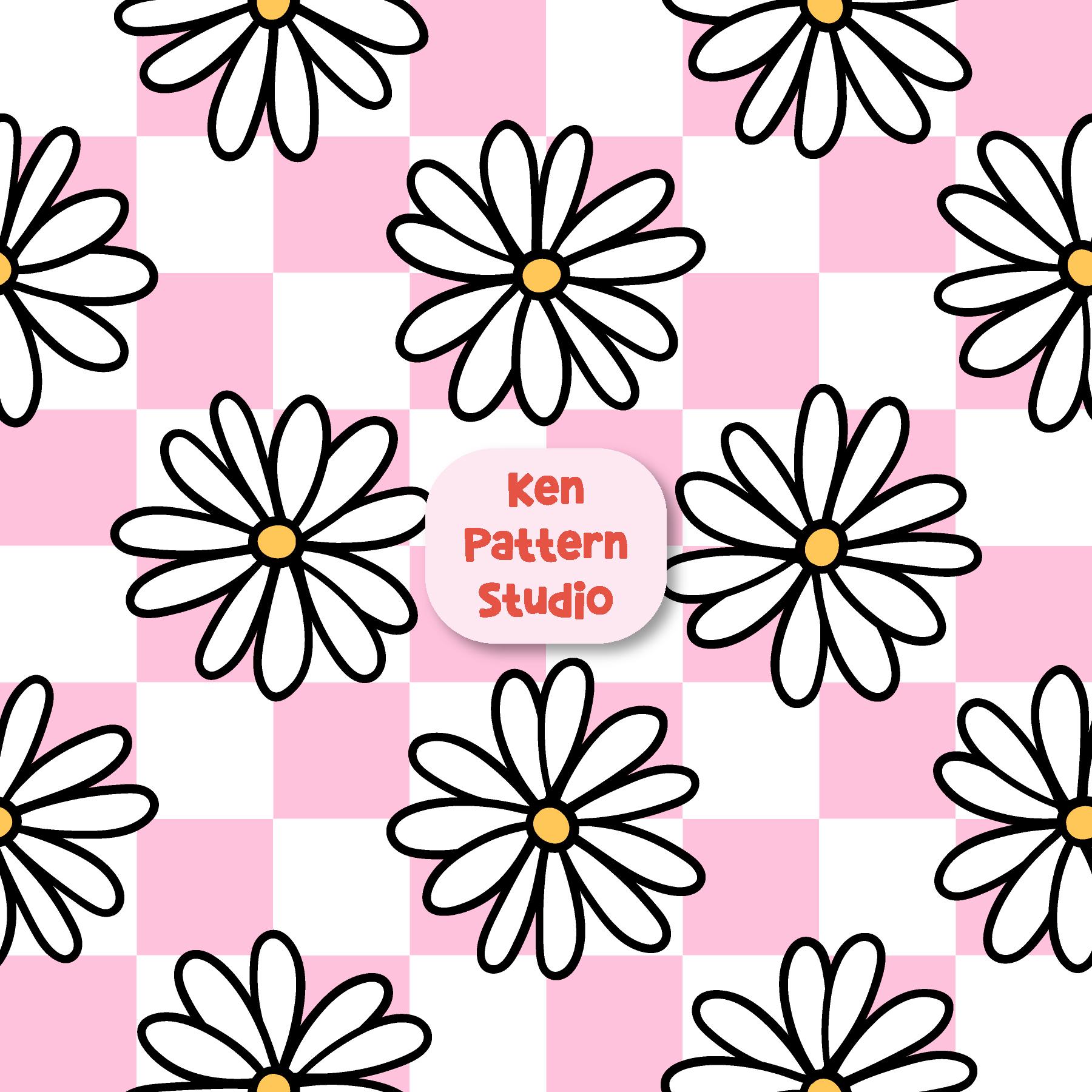 Pink Checkered Daisy Seamless Pattern Checkered Daisies Seamless Design ...
