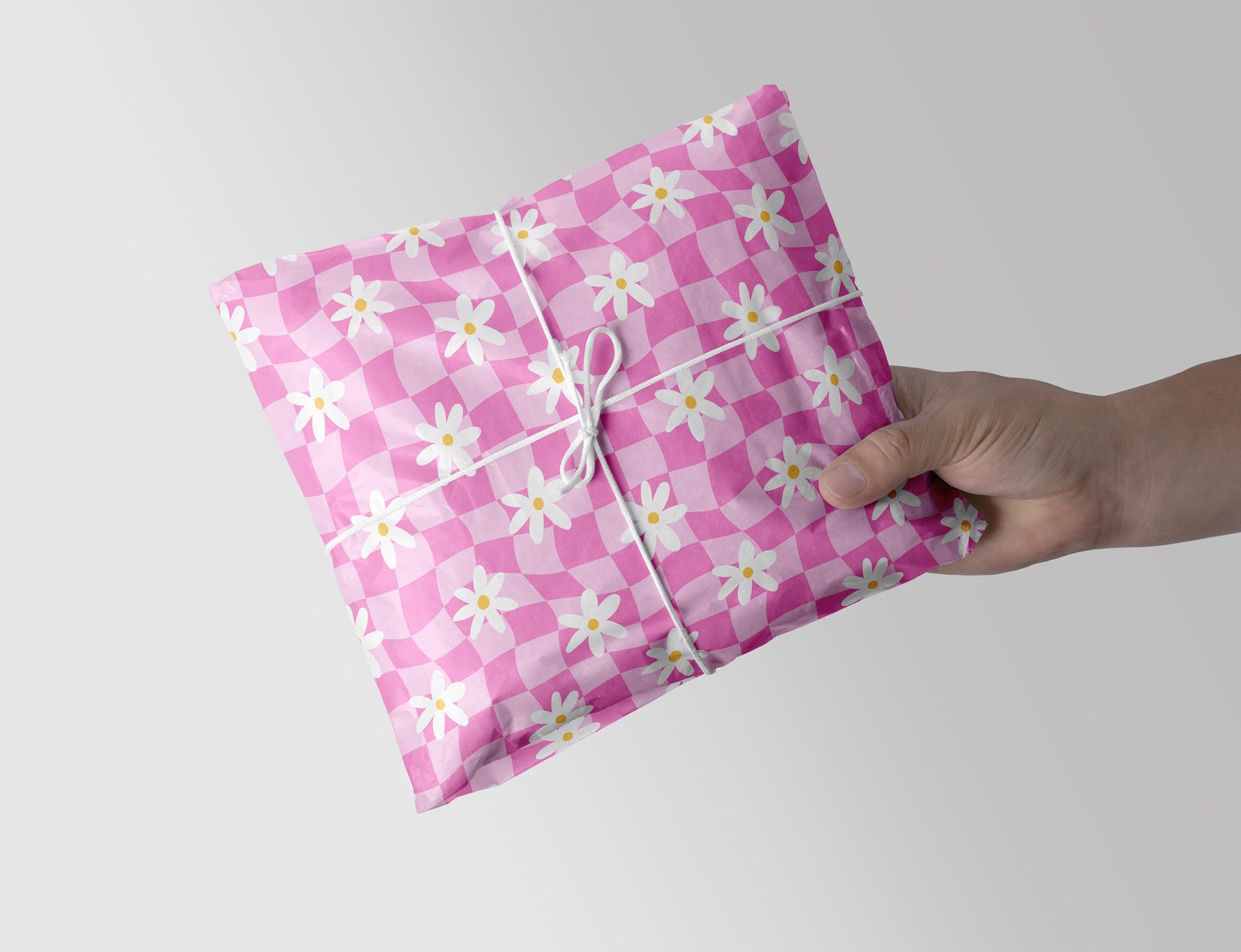 Pink Groovy Checkered Daisy Seamless Pattern Pink Hippie Daisy Seamless ...