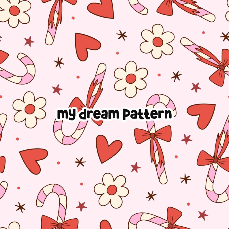 Bow Candy Cane Seamless Pattern for Fabric Coquette Christmas Seamless ...