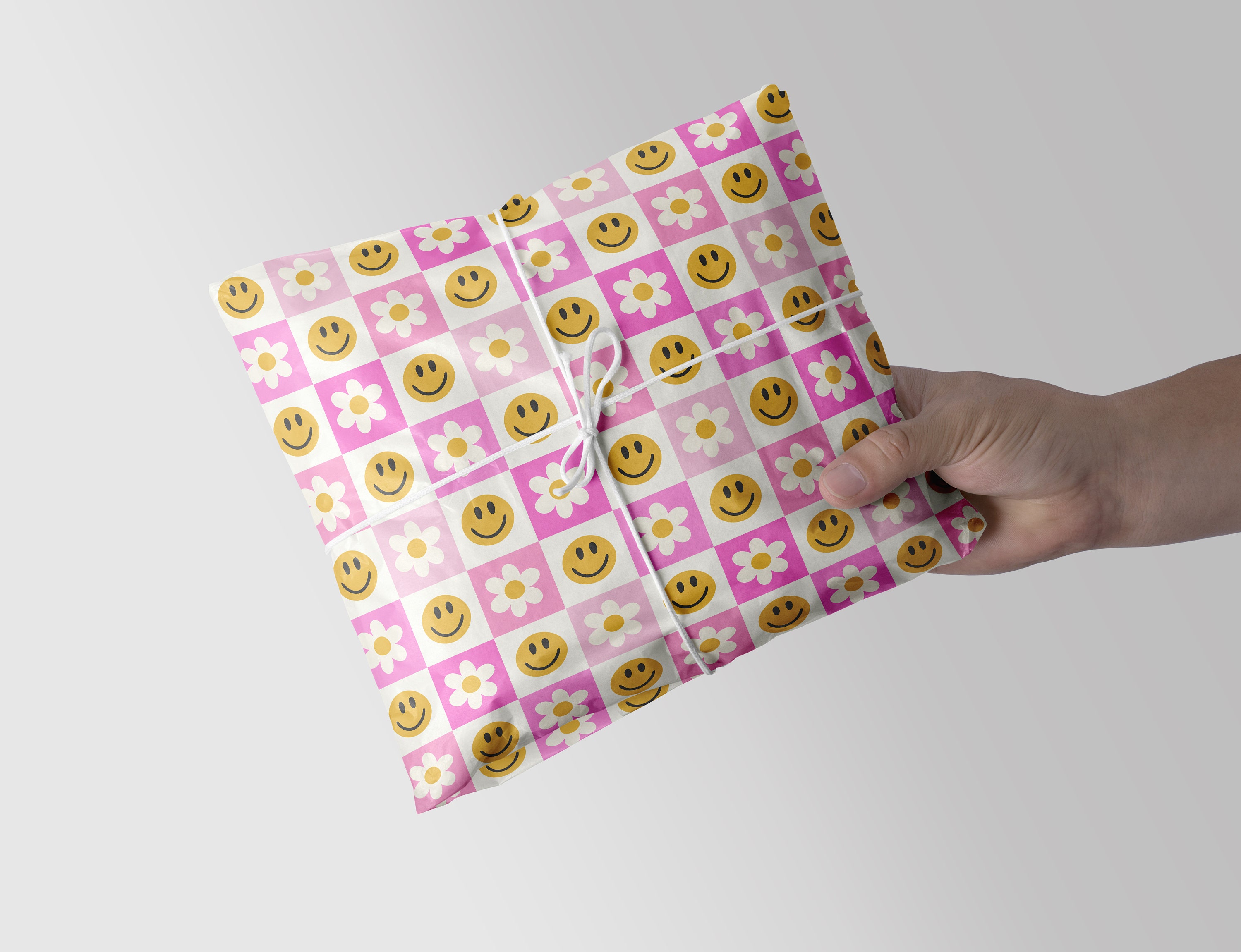 Pink Groovy Checkered Seamless Pattern Retro Smile Checkered Digital ...