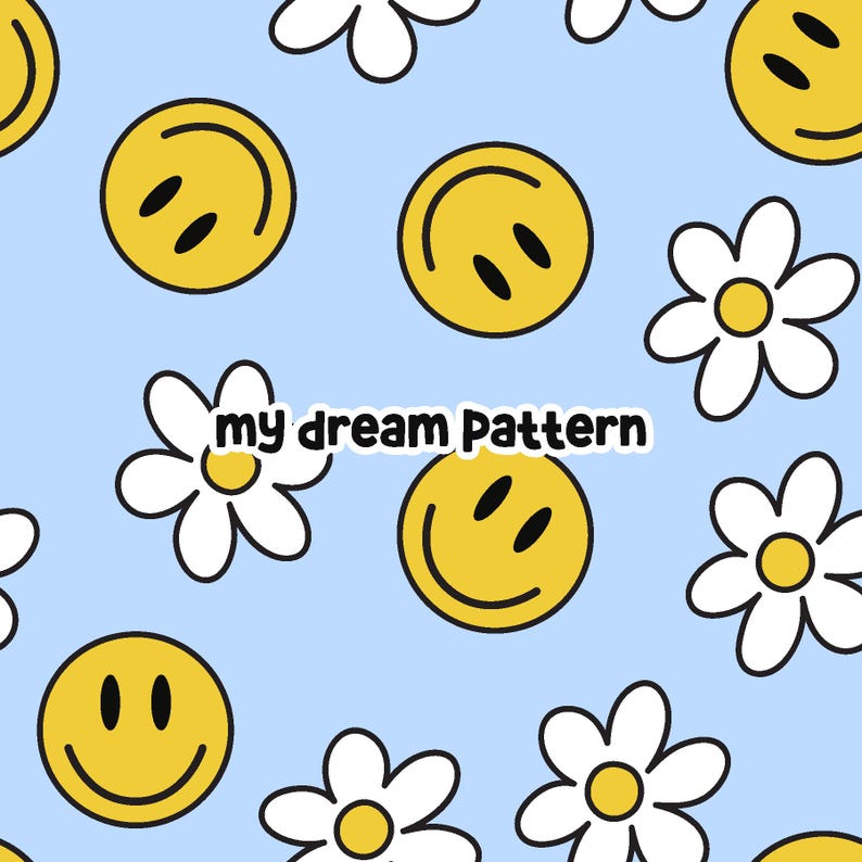 Blue Groovy Seamless Pattern Happy Face Seamless File Smiley Repeat ...