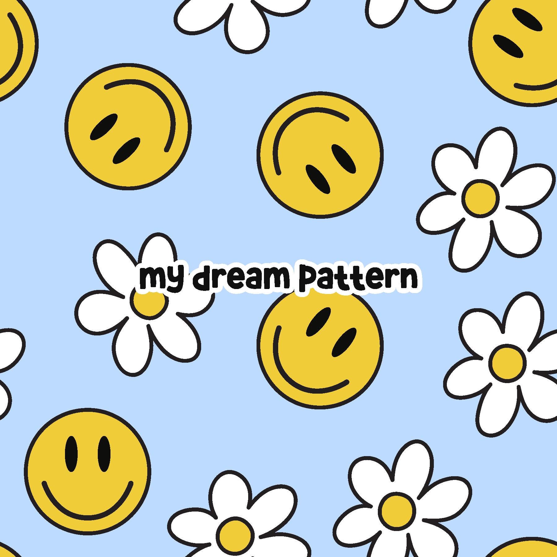 Blue Groovy Seamless Pattern Happy Face Seamless File Smiley Repeat ...