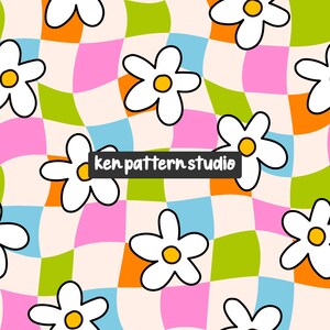 Groovy Checkered Daisy Seamless Pattern – Retro Daisy Digital Paper. - Etsy