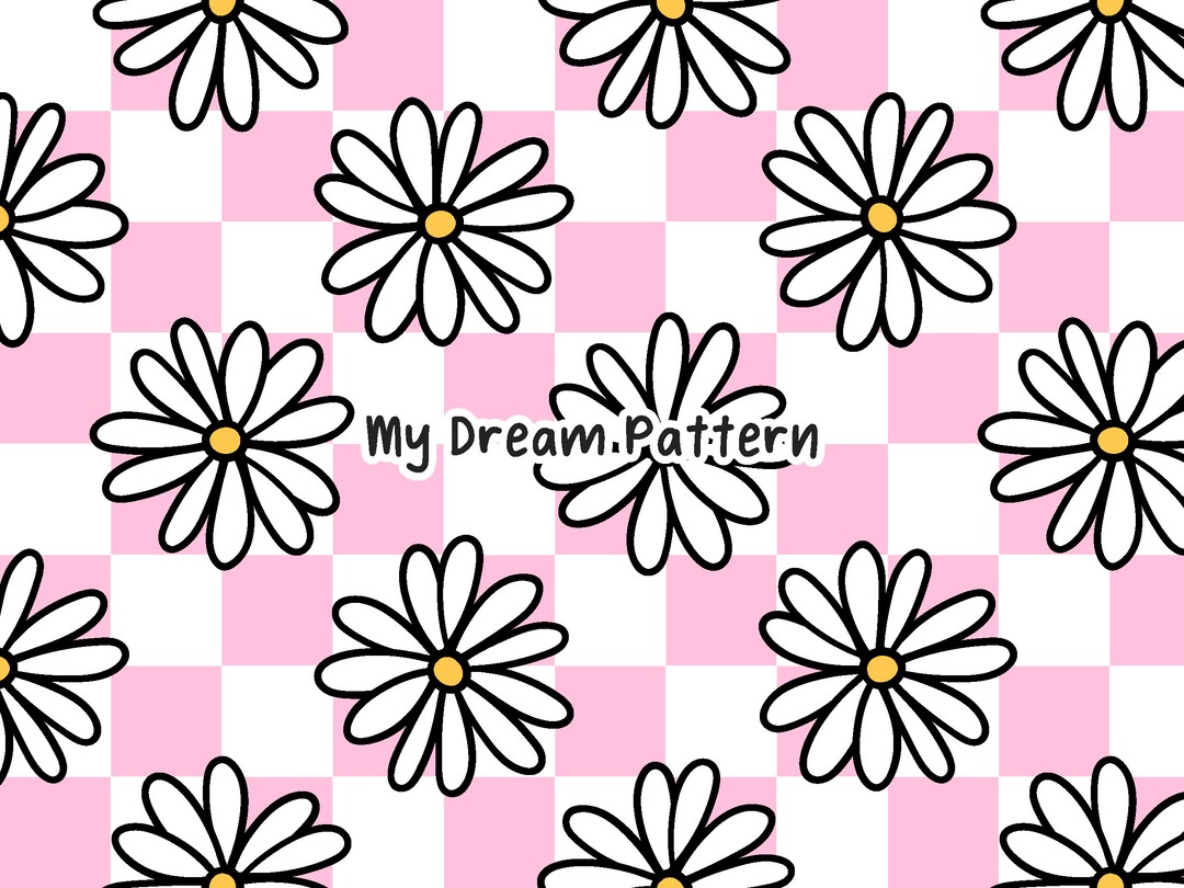 Pink Checkered Daisy Seamless Pattern Checkered Daisies Seamless Design ...