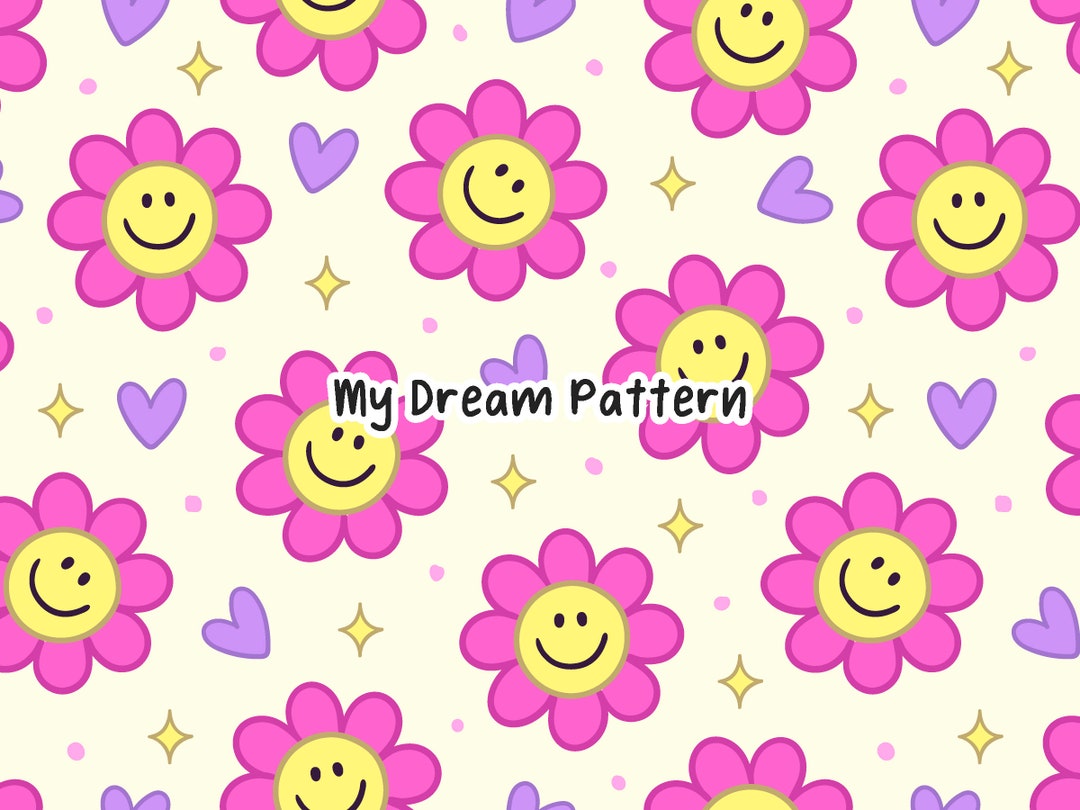 Happy Daisy Seamless Pattern Groovy Floral Digital Pattern Flower Smile ...