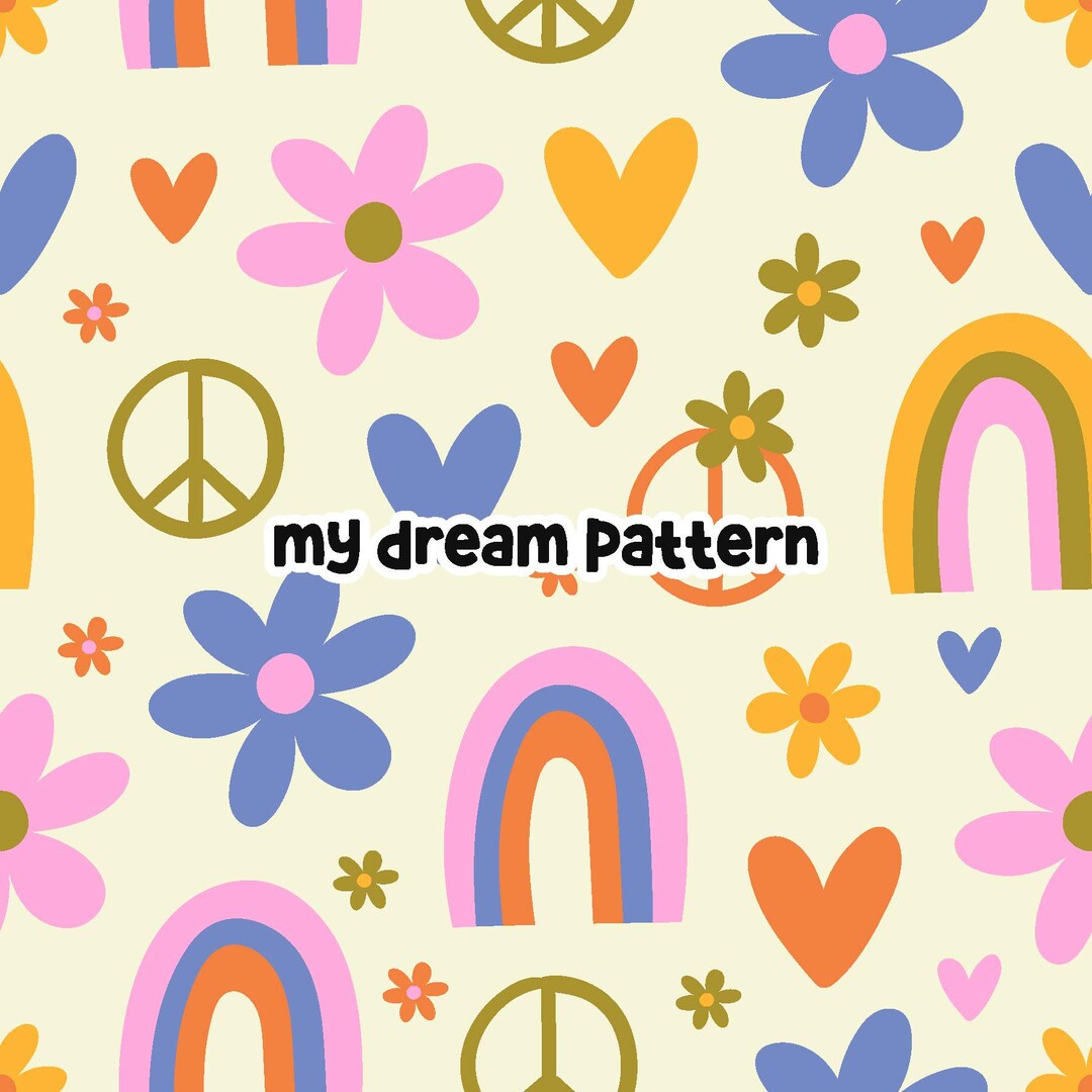 Retro Hippie Seamless Pattern Hippie Seamless Design Retro Repeat ...