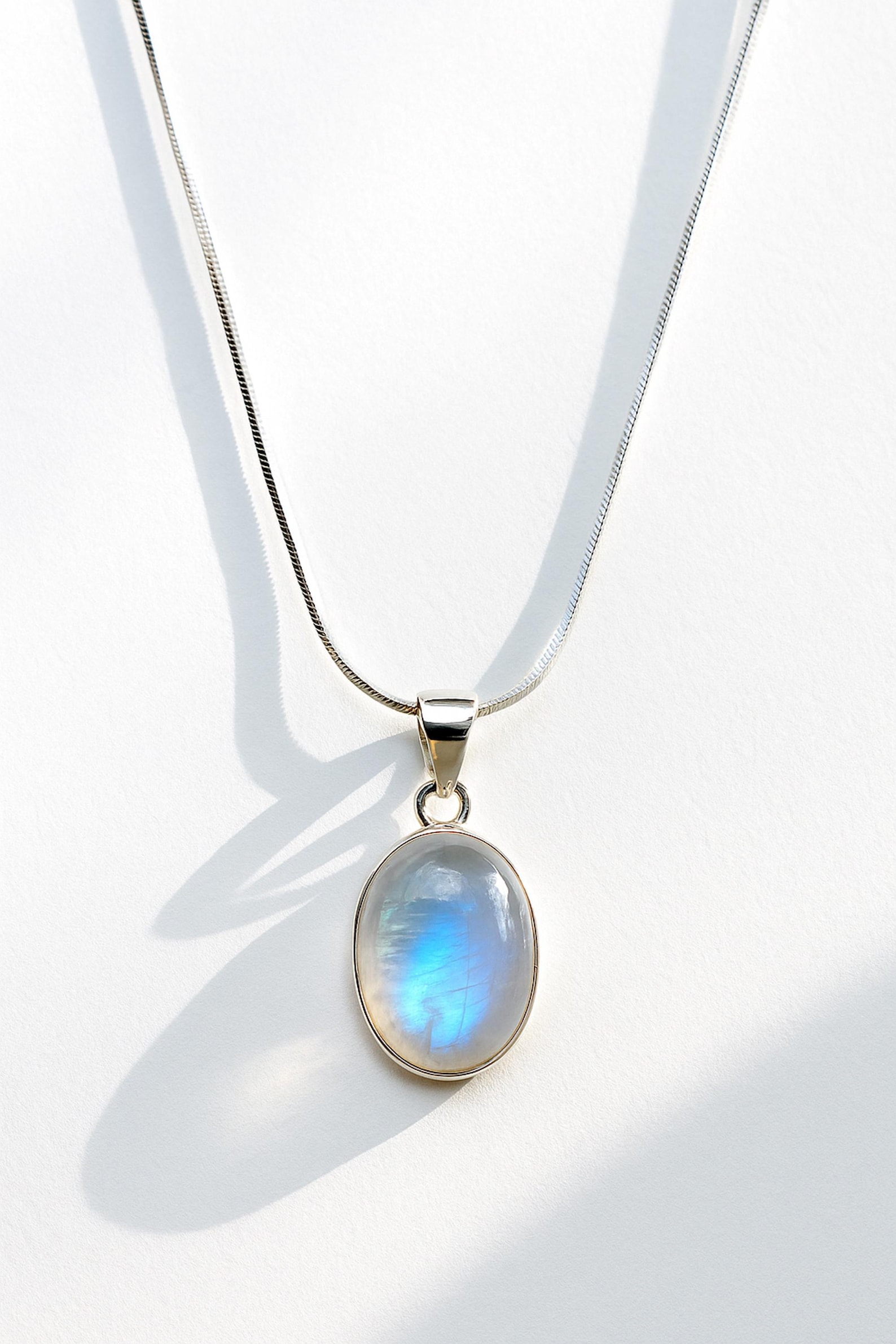 925 Oval Moonstone Pendant Necklaces, June Birthstone Rainbow Gemstone ...