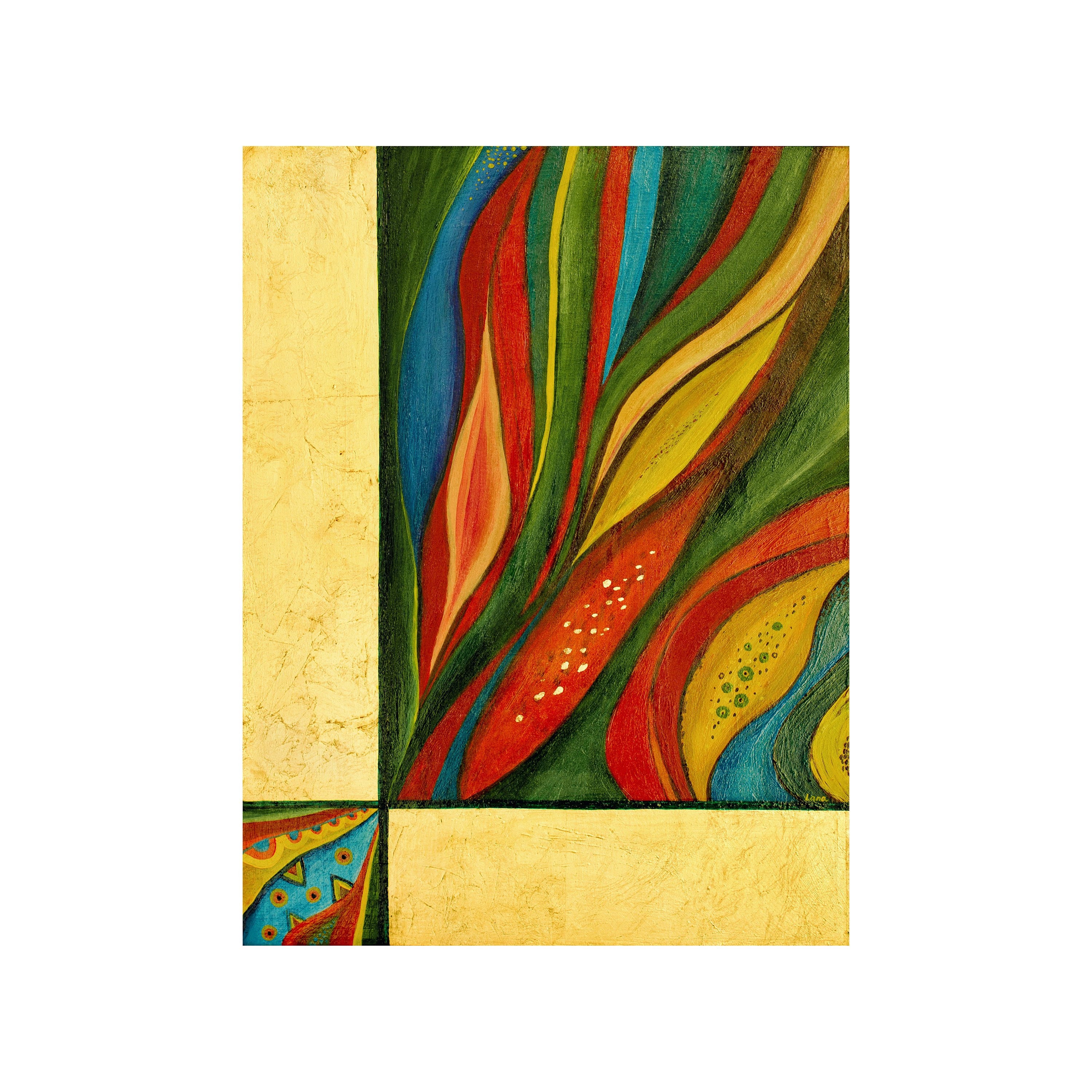 Tropical Red Green Gold Colors Original Acrylic Painting, Geometric ...