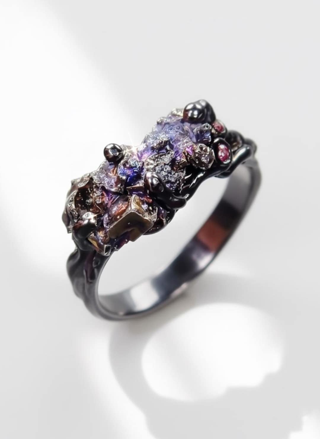 925 Raw Bismuth Ring for Men Women, Rainbow Rough Crystal Gemstone ...