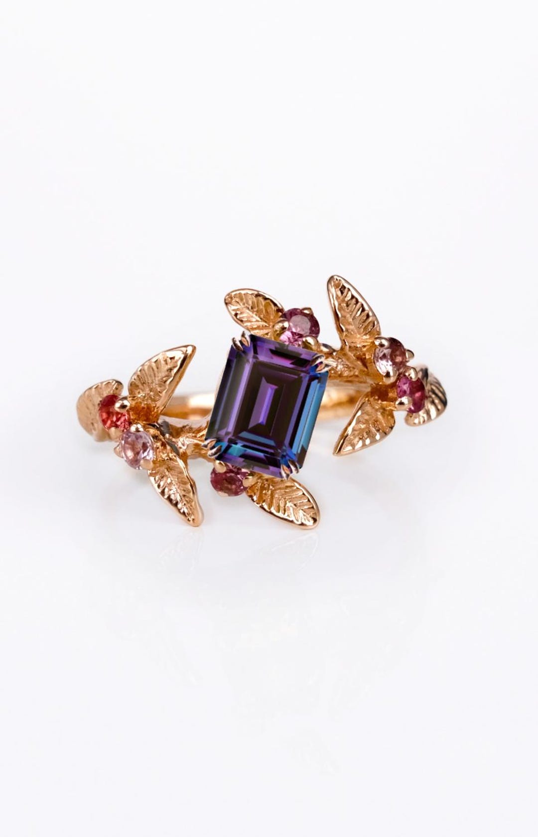 14K Solid Gold Alexandrite Color Change Ring for Women, June Birthstone ...