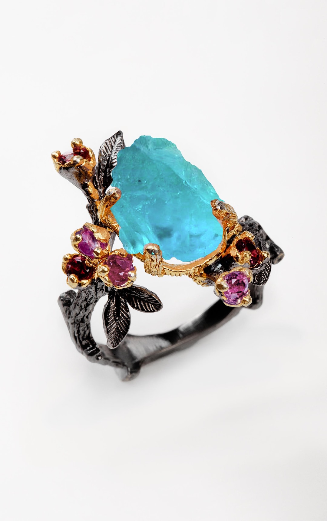 925 Silver Raw Apatite Ring, Neon Blue Uncut Crystal Gemstone Nature ...