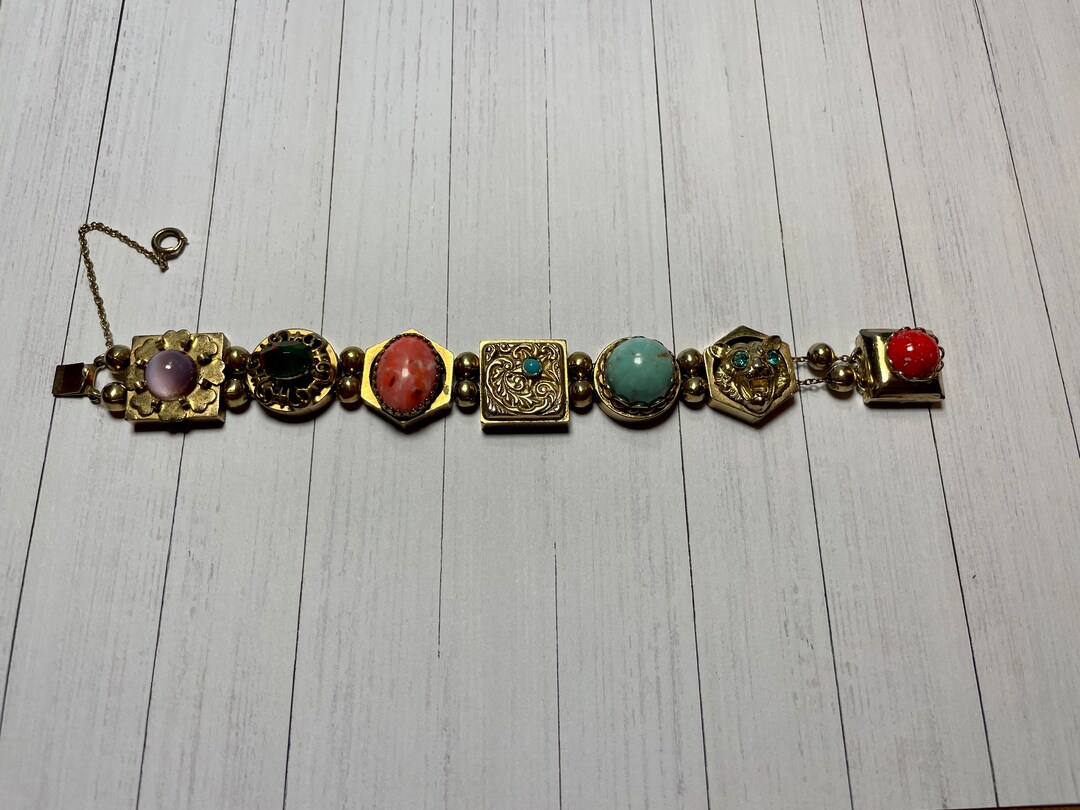 Kafin New York Statement Bracelet Sliders Multicolored Stones Vintage ...