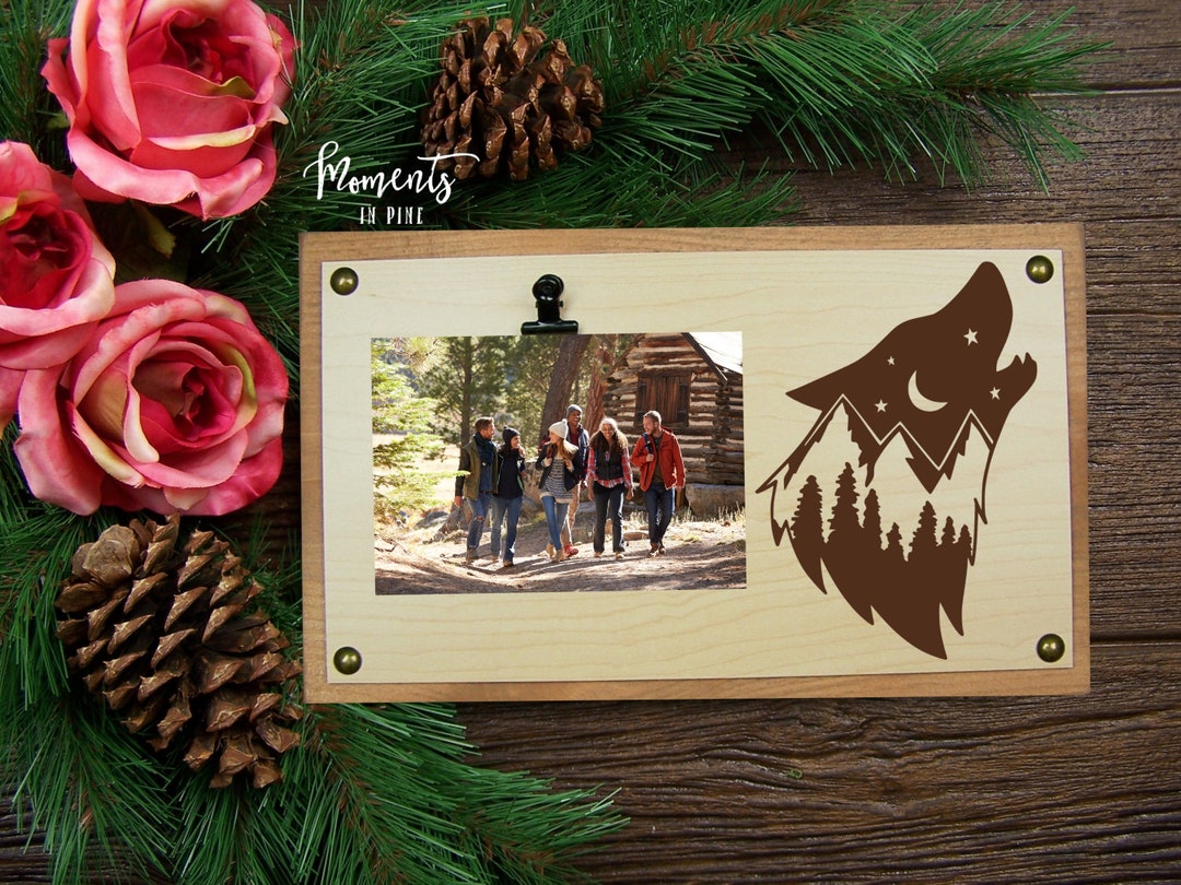Wolf Picture Frame Wolf Sign, Wolf With Mountains Wall Art Rustic Home ...