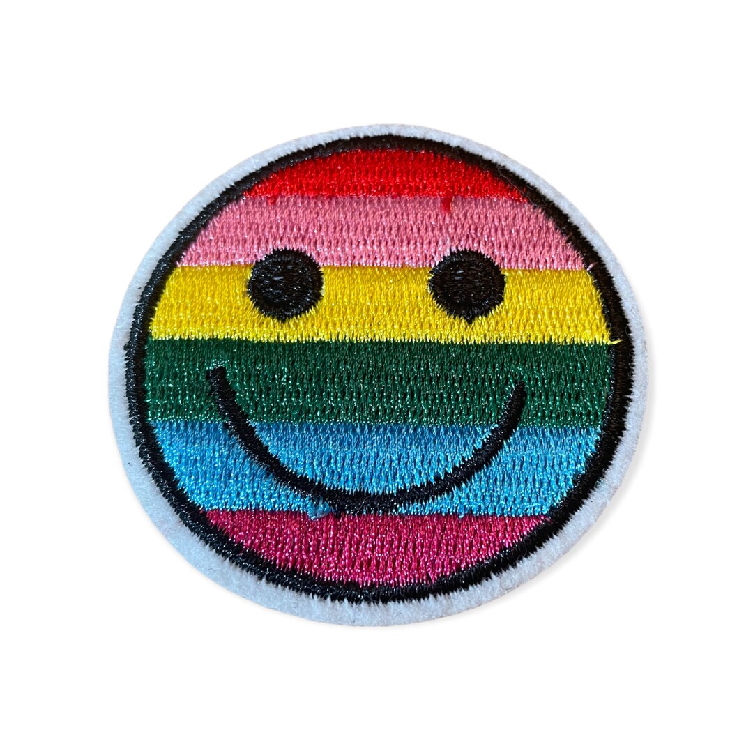 Round Rainbow Happy Face Fabric Embroidered Patch Iron on Sew On - Etsy