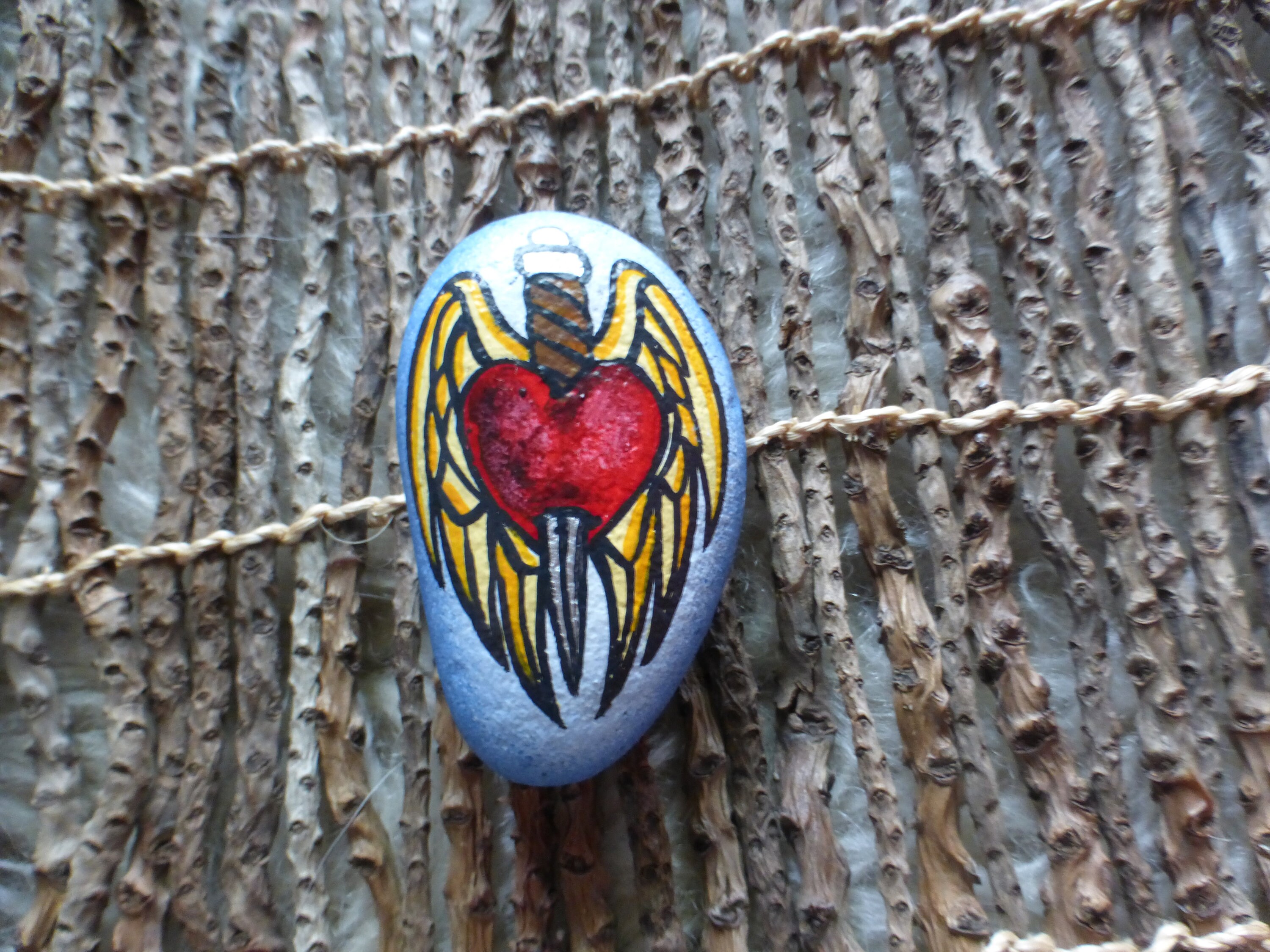 Heart/wings/dagger Rock, Memorial Visitation Stone, Love & Miss You ...