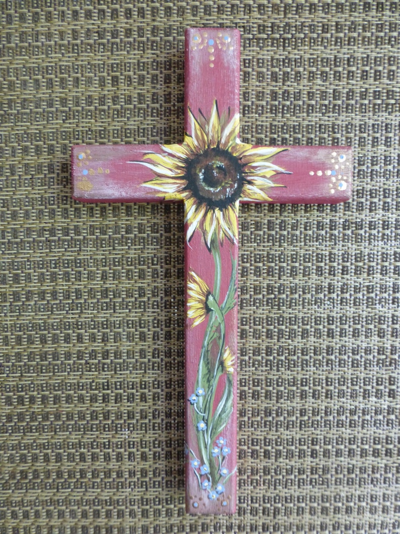 SUNFLOWER Cross, Shabby Chic Distressed Hand Painted Wood Wall CROSS - Etsy