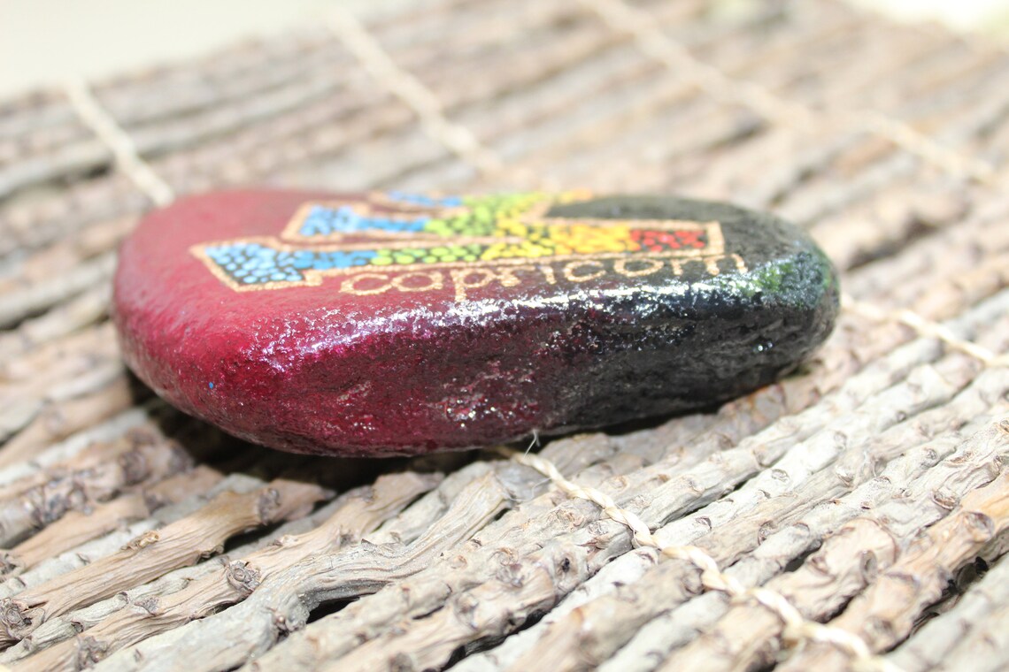 CAPRICORN Art Rock Zodiac Sign Hand Painted Rock, Painted Stone ...