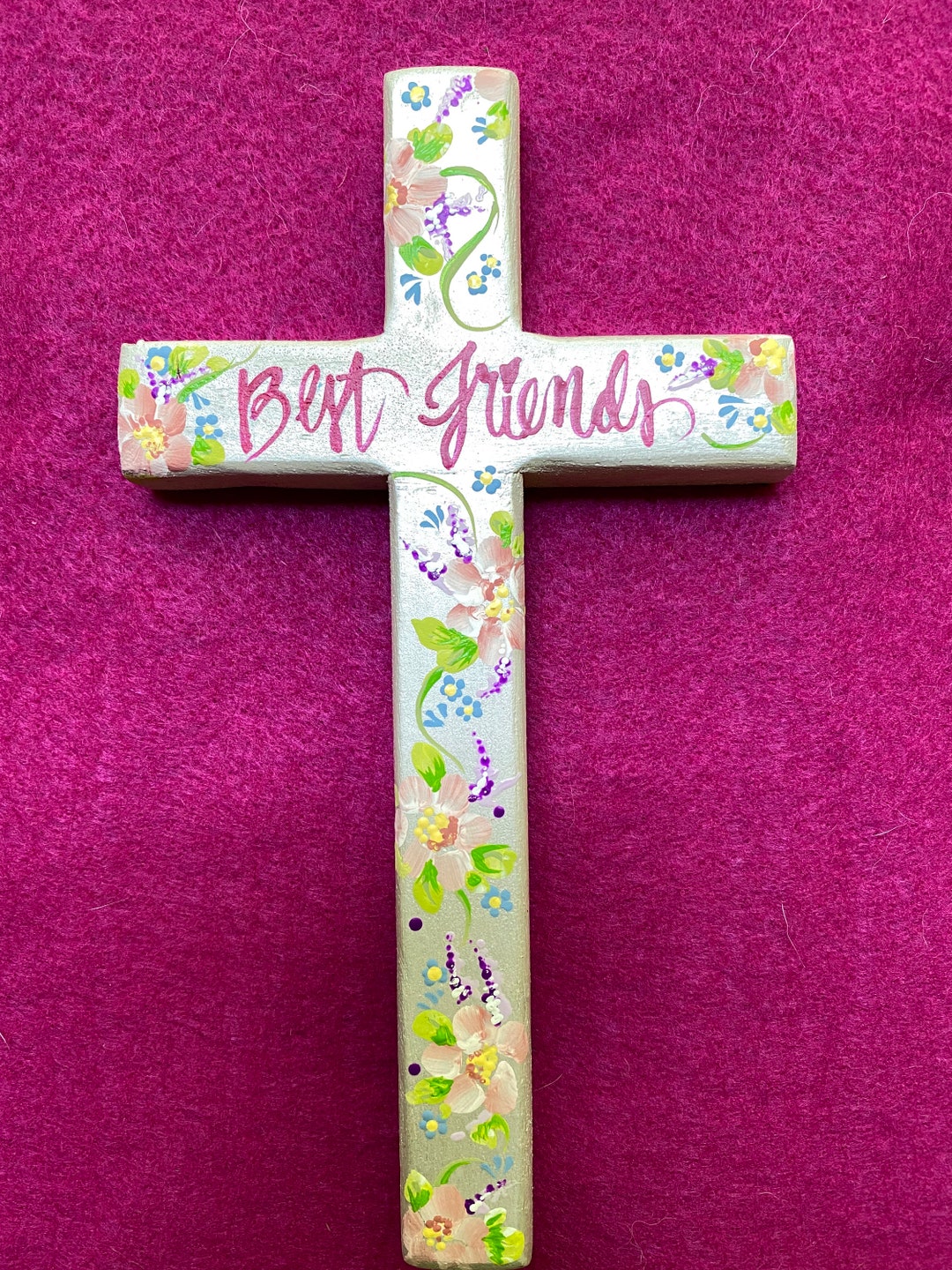 BEST FRIENDS Wall Cross Hand Painted Crucifix, BFF Wood Wall Cross ...